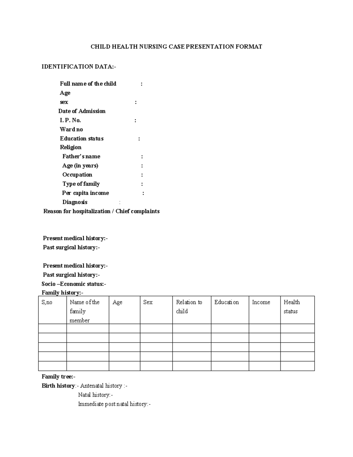 CHN 101: Child Health Nursing Case Presentation Format - Studocu