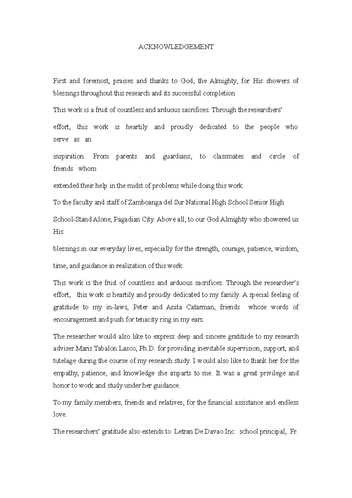 Acknowledgment of the thesis - ACKNOWLEDGEMENT First and foremost ...