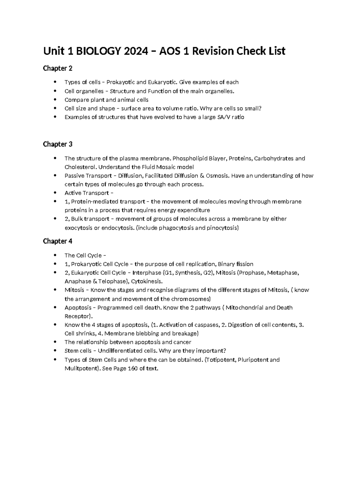 2025 Unit 1 AOS 1 Revision Checklist - Unit 1 BIOLOGY 2024 – AOS 1 ...
