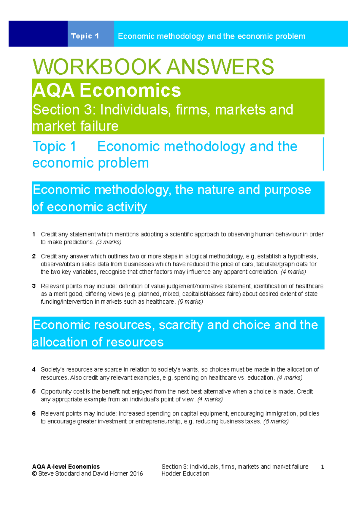 AQA A-level Economics Section 3 Workbook Answers and Key Insights - Studocu