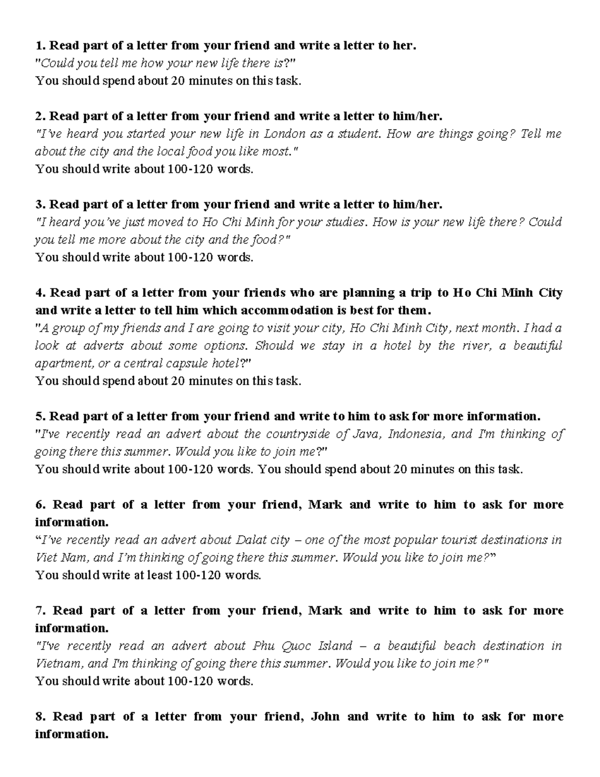20 Writing Prompts for English Letters - ENG101 - Studocu