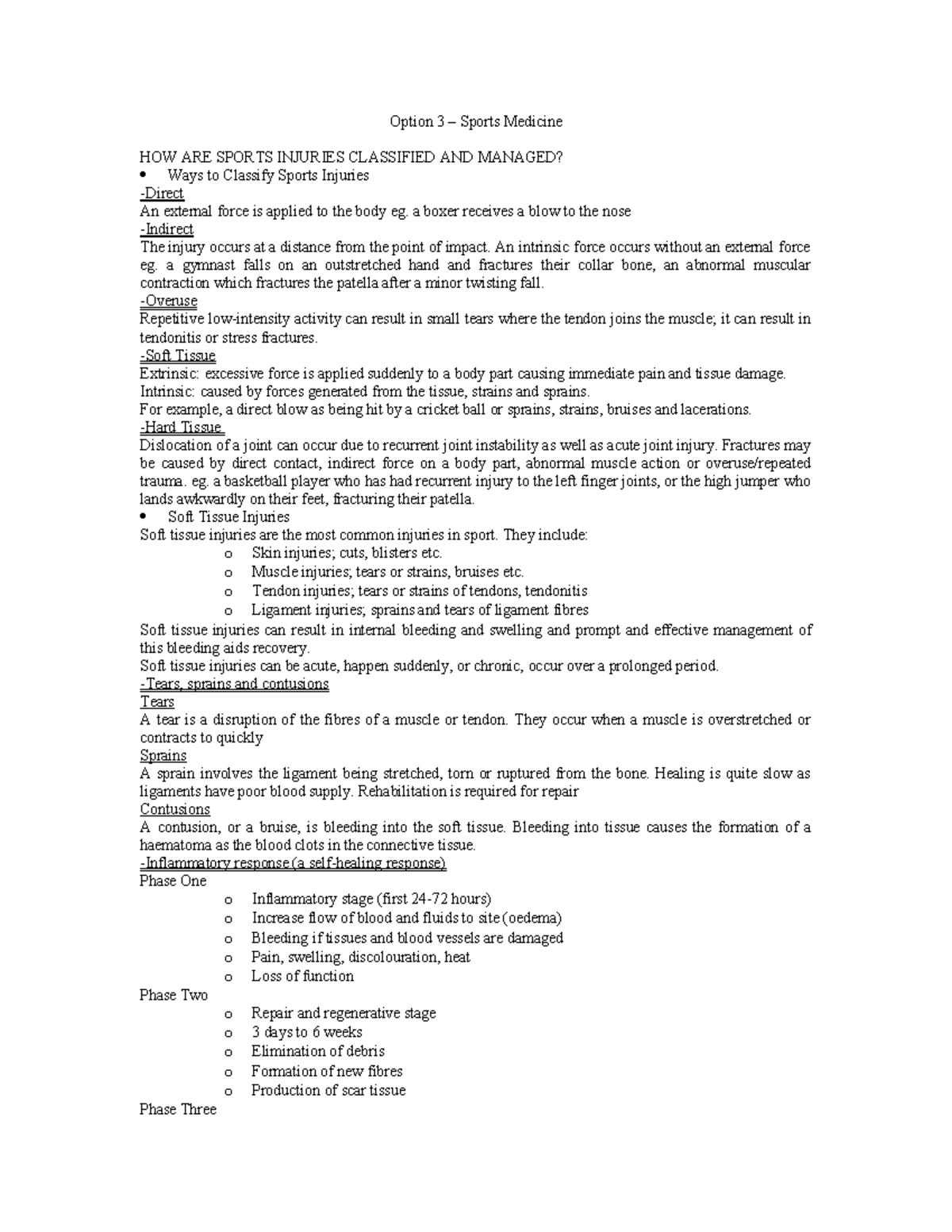 Sports Medicine (SPM 101) Final Exam Notes: Classification & Management ...