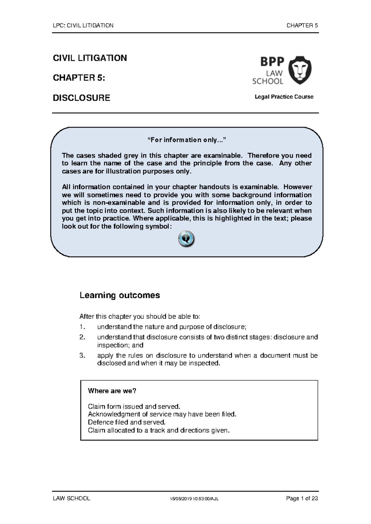 LPC: Civil Litigation Chapter 5 - Understanding Disclosure Principles ...