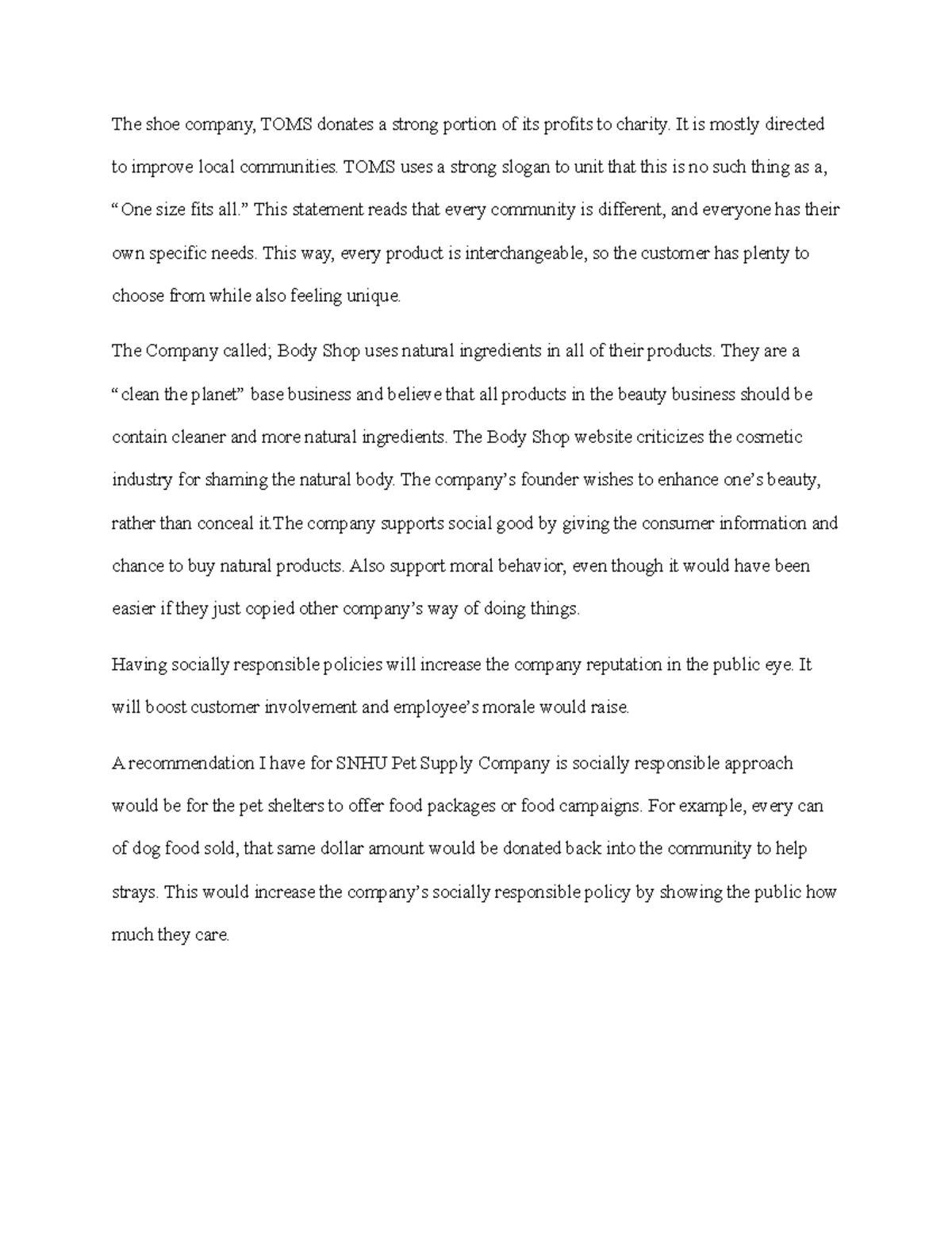 BUS-210 Module 5 assignment - The shoe company, TOMS donates a strong ...