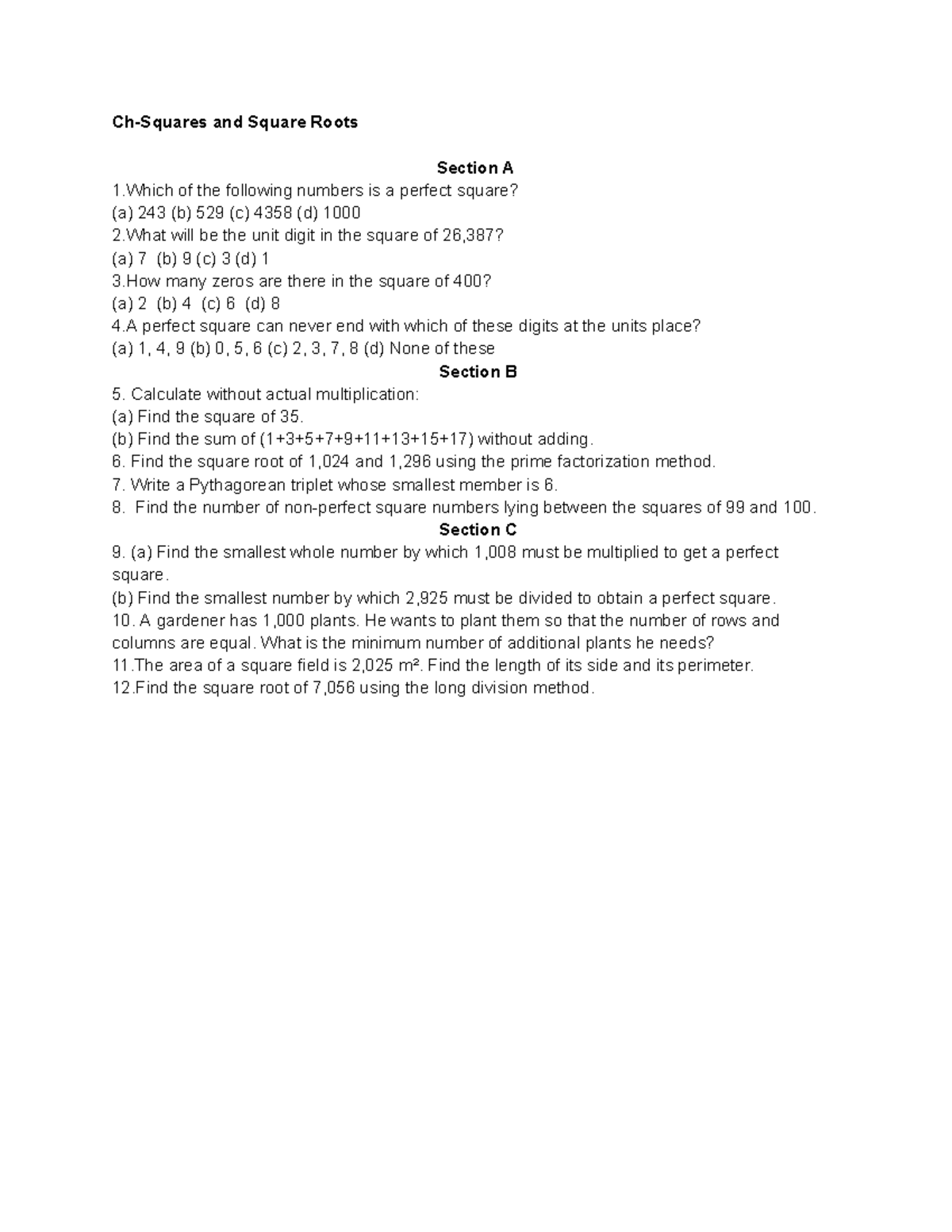 Ch-Squares and Square Roots: Perfect Squares & Calculations - Studocu