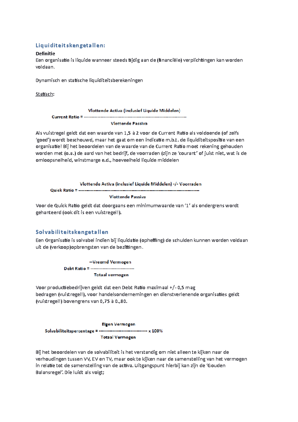 Financiële Formules en Kengetallen: Liquiditeit, Solvabiliteit en ...