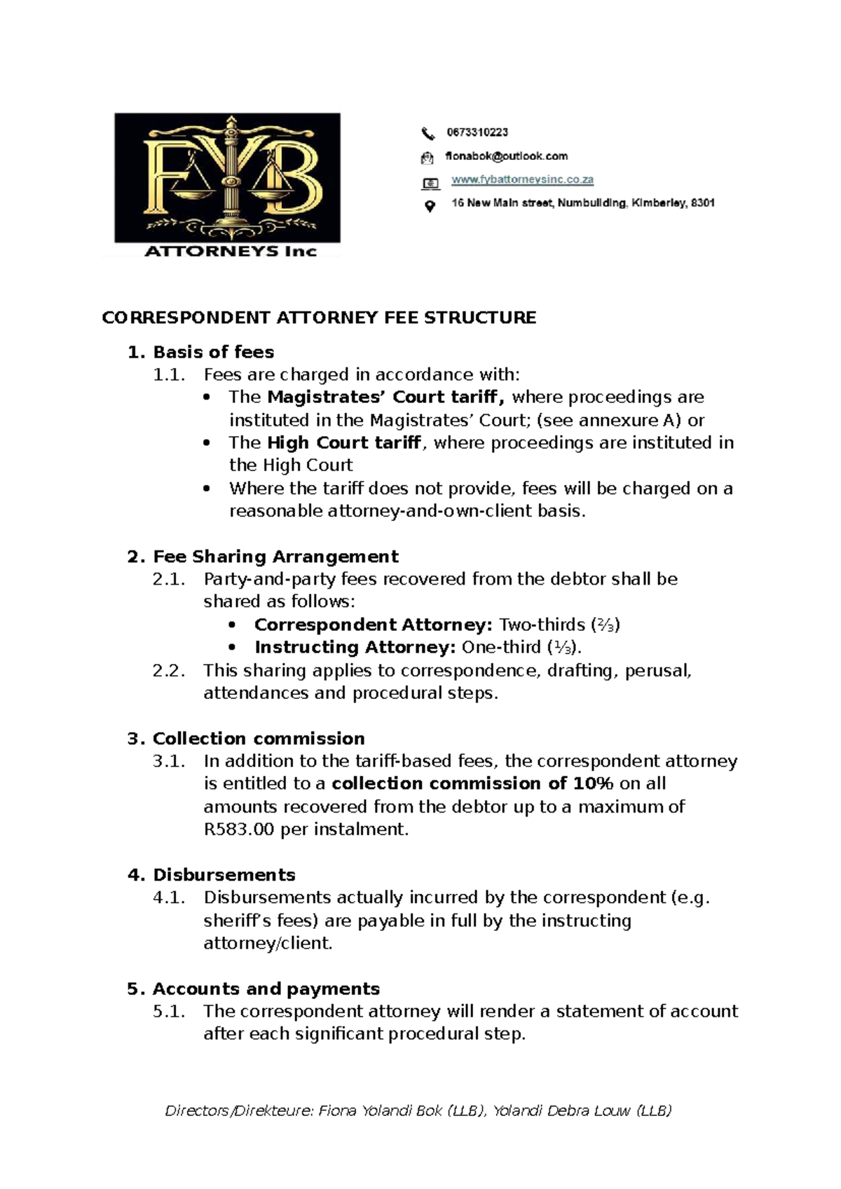 CORRESPONDENT ATTORNEY FEE STRUCTURE: Detailed Breakdown and Guidelines ...