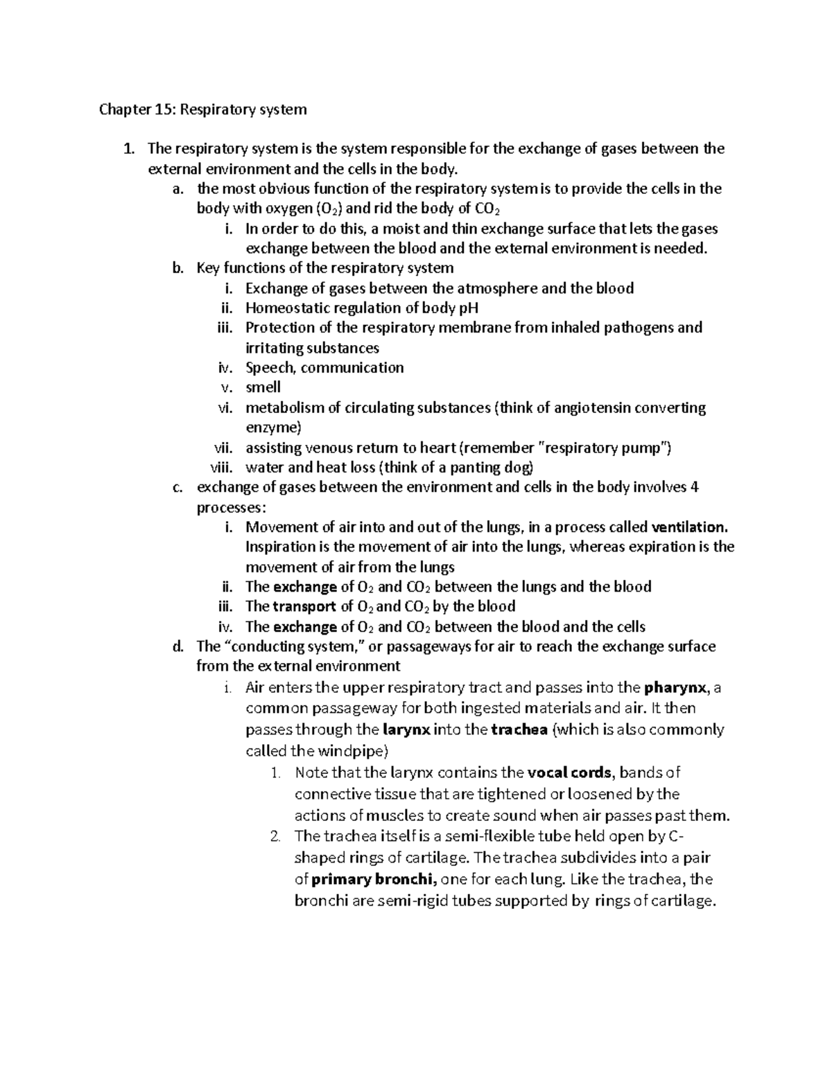 Chapter 15 Notes - Key Functions & Mechanics of the Respiratory System ...