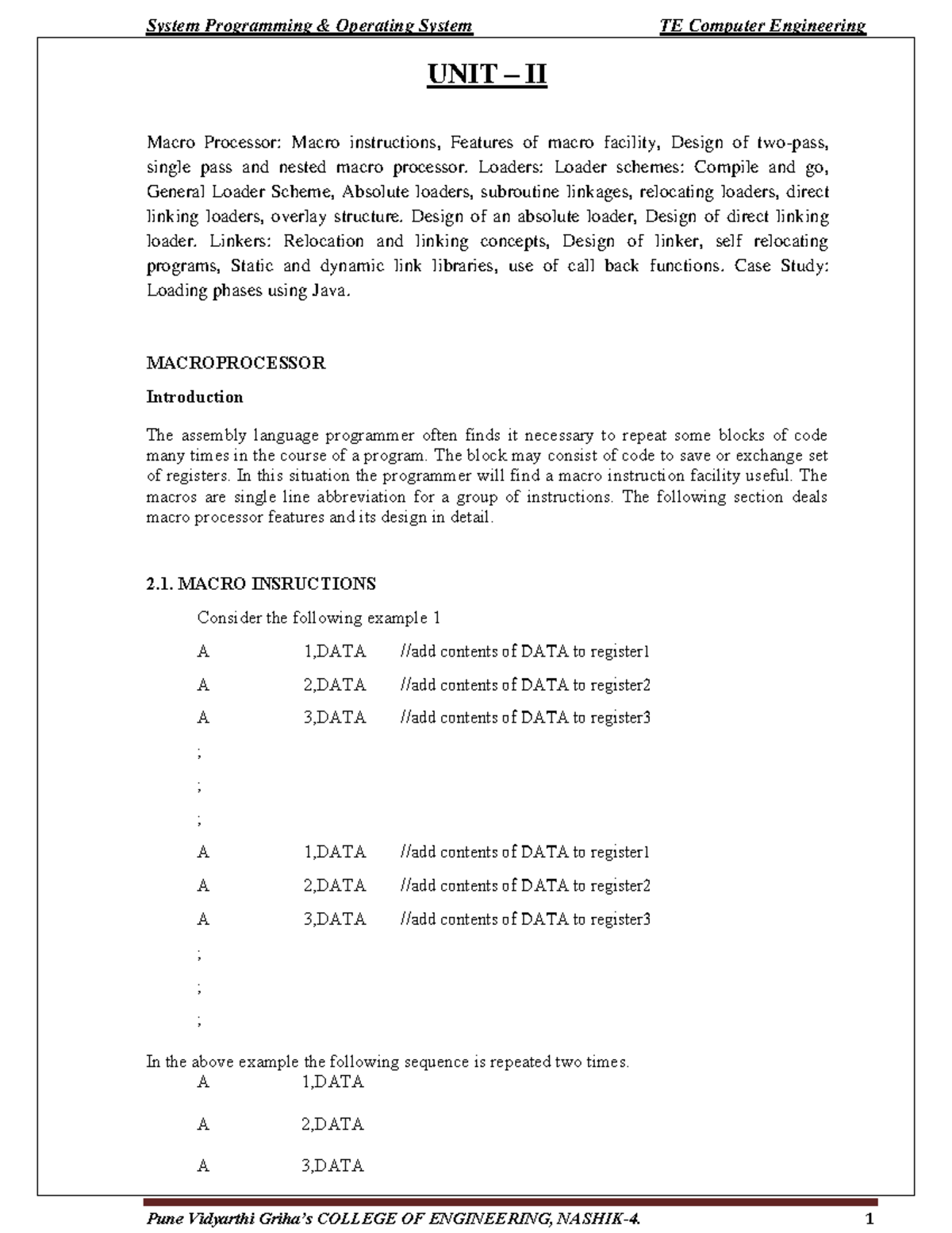 SPOS Unit 2: Macro Processor, Loaders, and Linkers Overview - Studocu