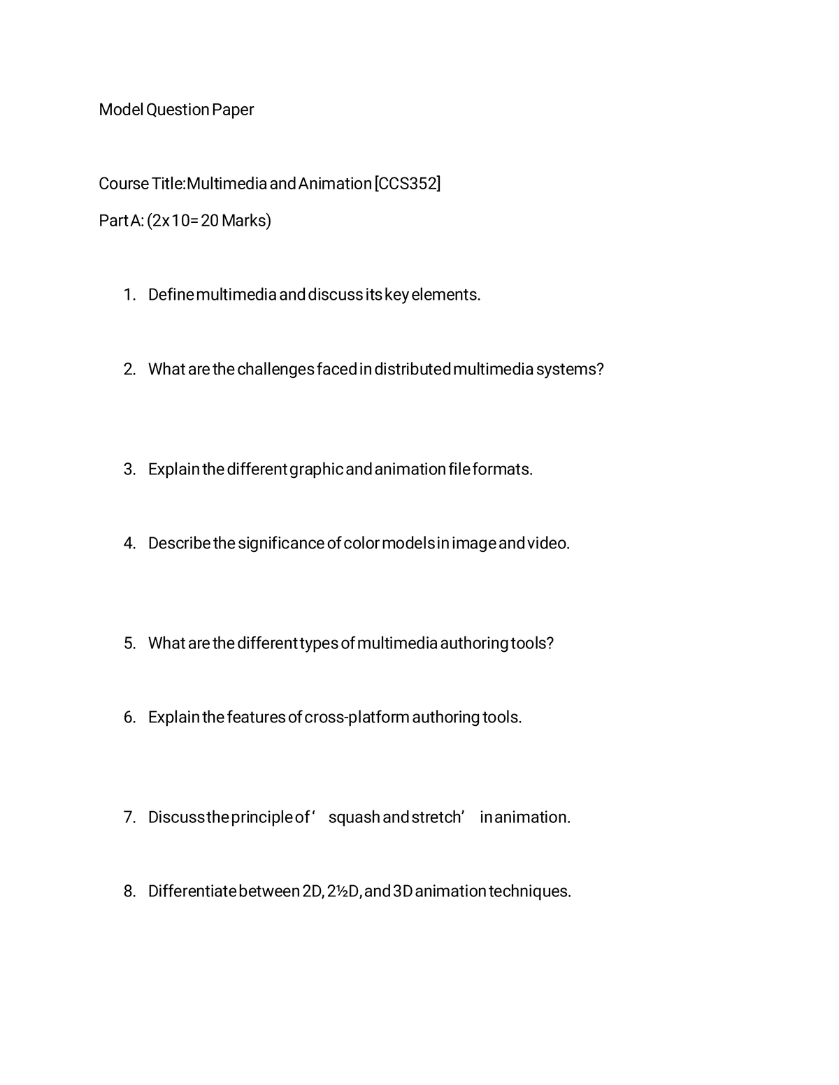 Multimedia and Animation Model Question Paper for CCS352 Exam - Studocu