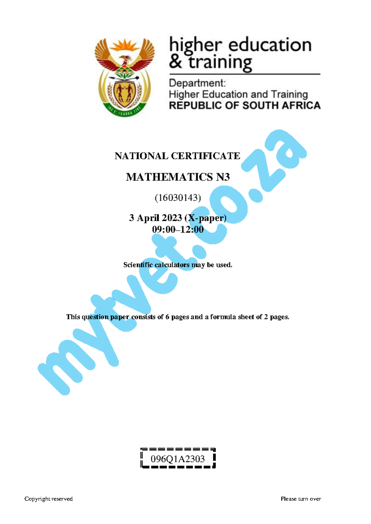 Mathematics N3 April 2023 Question Paper - NATIONAL CERTIFICATE ...