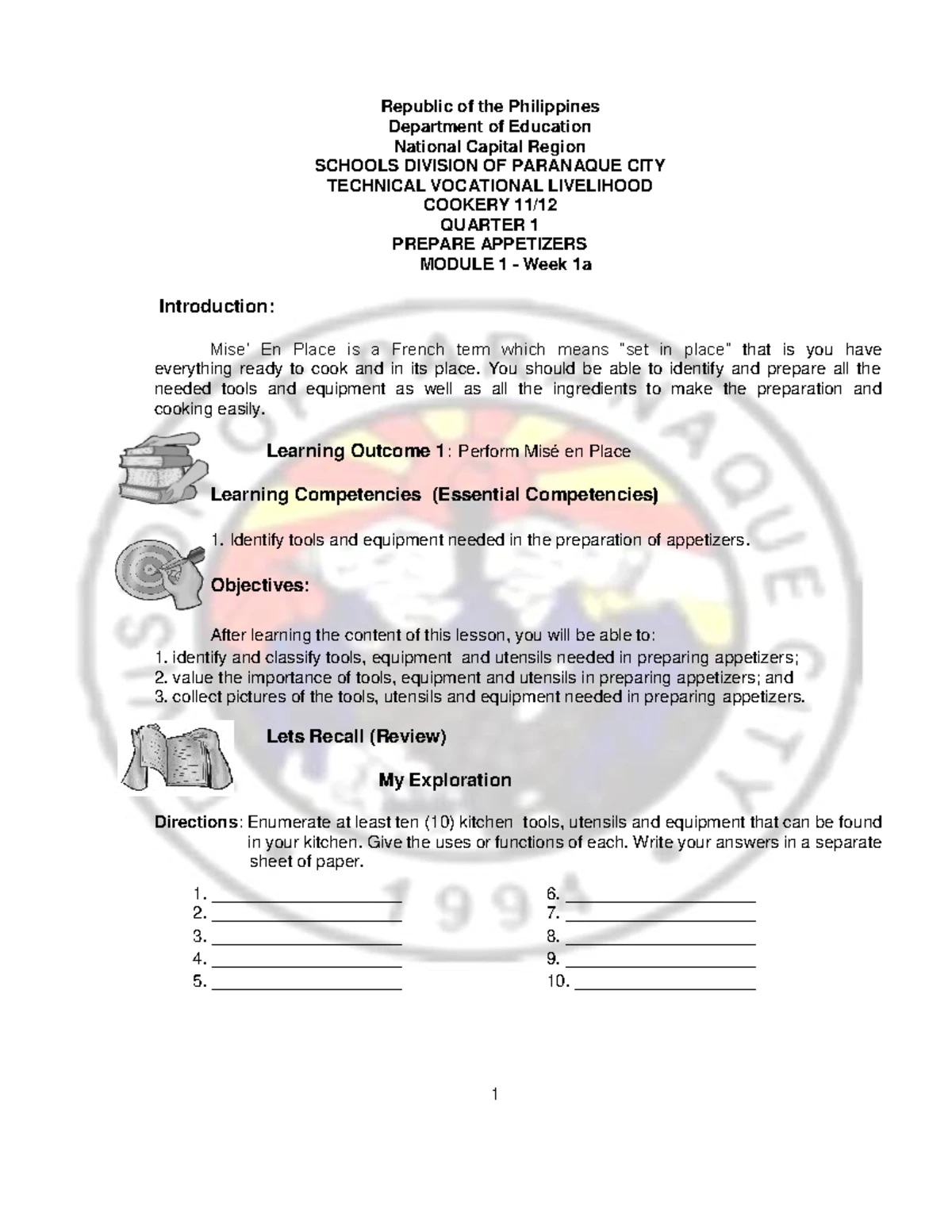 Revised Q 1-TVL-1-3-wks- Cookery-Grade 11-12- Appetizer - Republic of ...