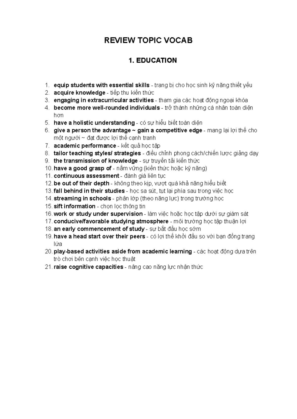 Vocab Review: Essential Educational Terms and Concepts for ...