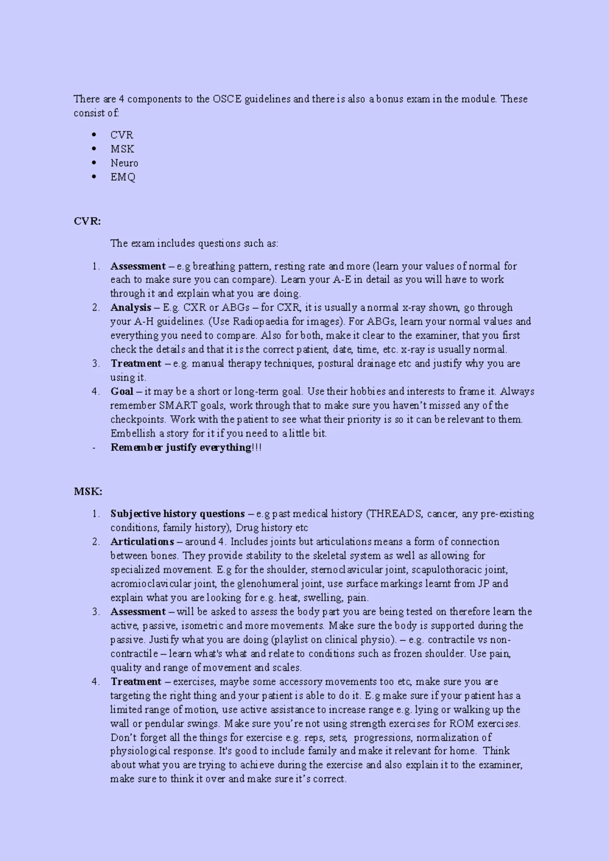 MSK Assessment Cheat Sheet - OSCE Revision Guide for Students - Studocu