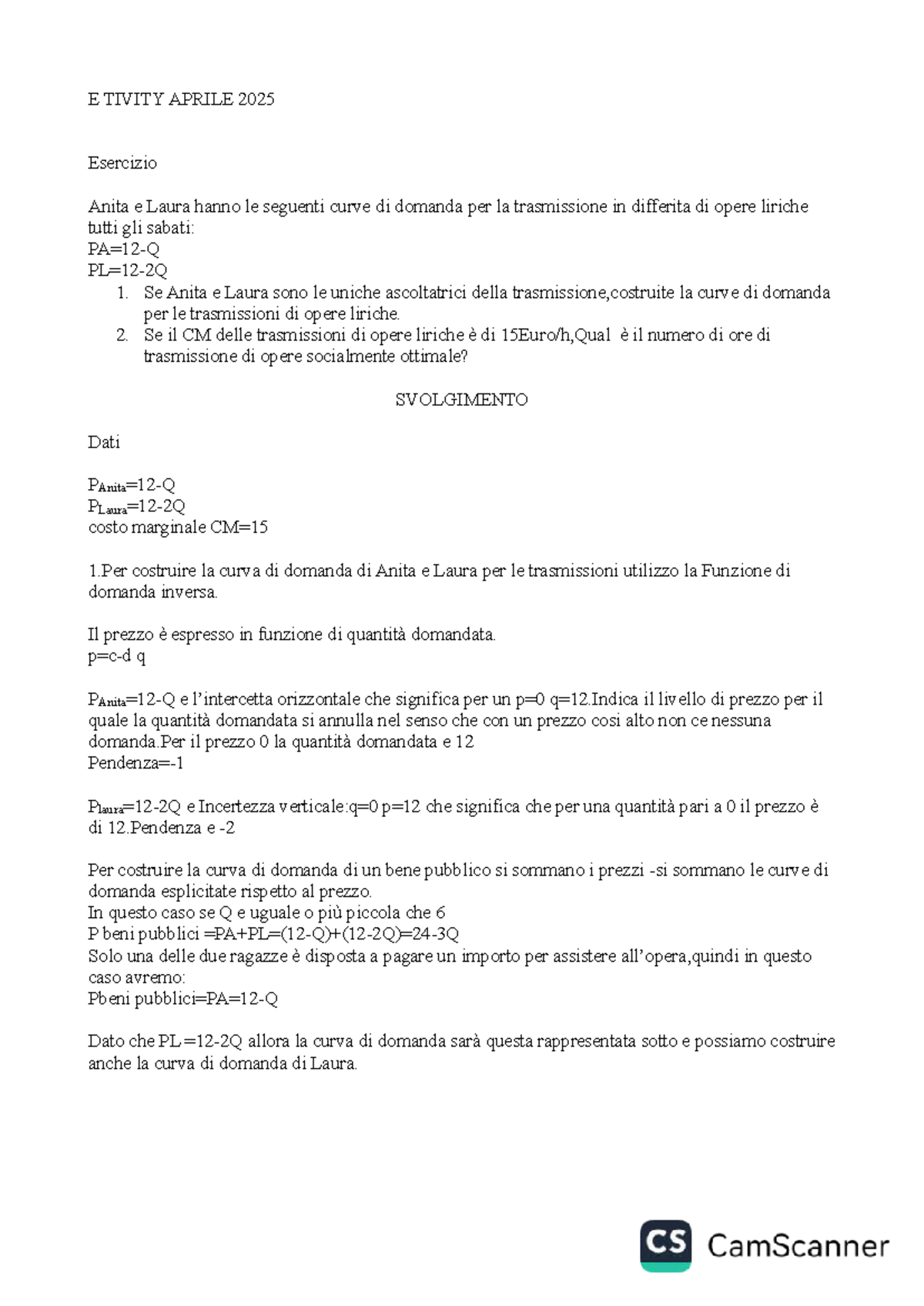 E TIVITY APRILE 2025: Curve di Domanda per Trasmissioni Liriche - Studocu