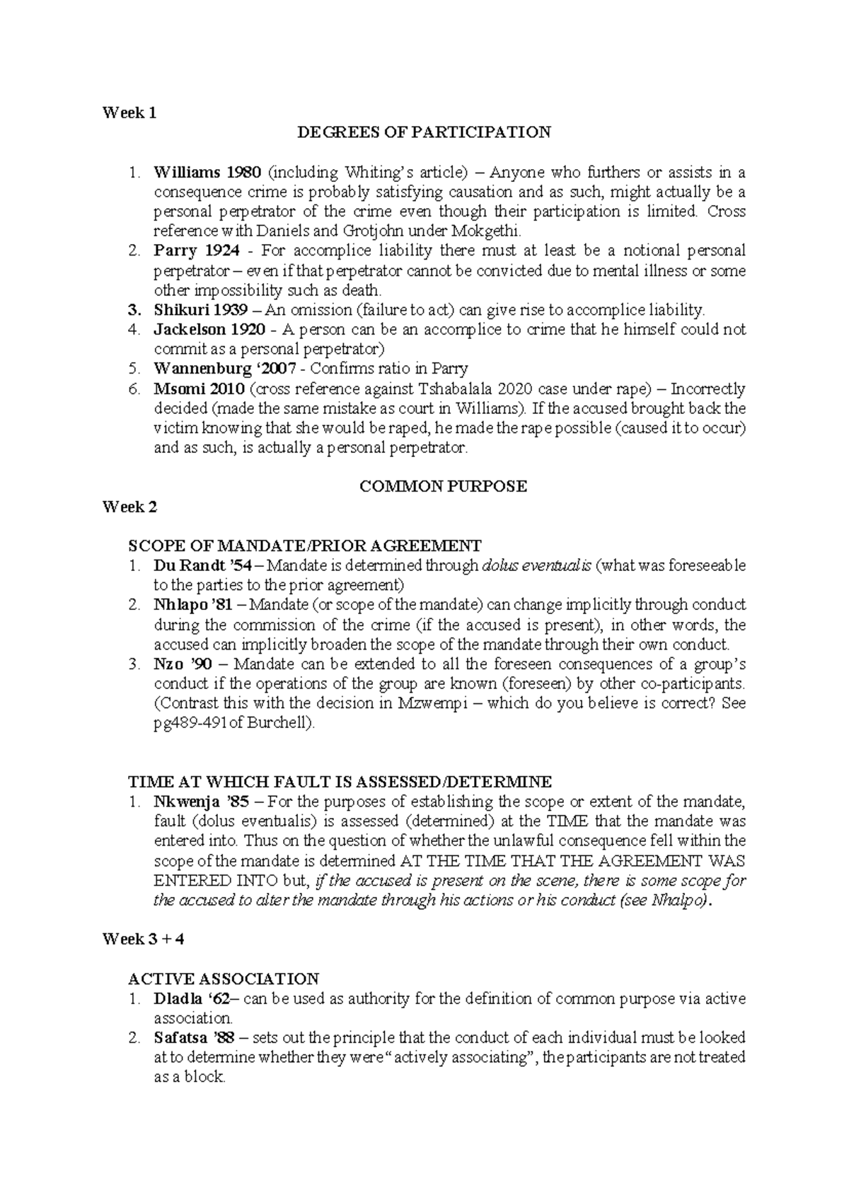 Criminal Law (CL101): Summary of Degrees of Participation & Common ...