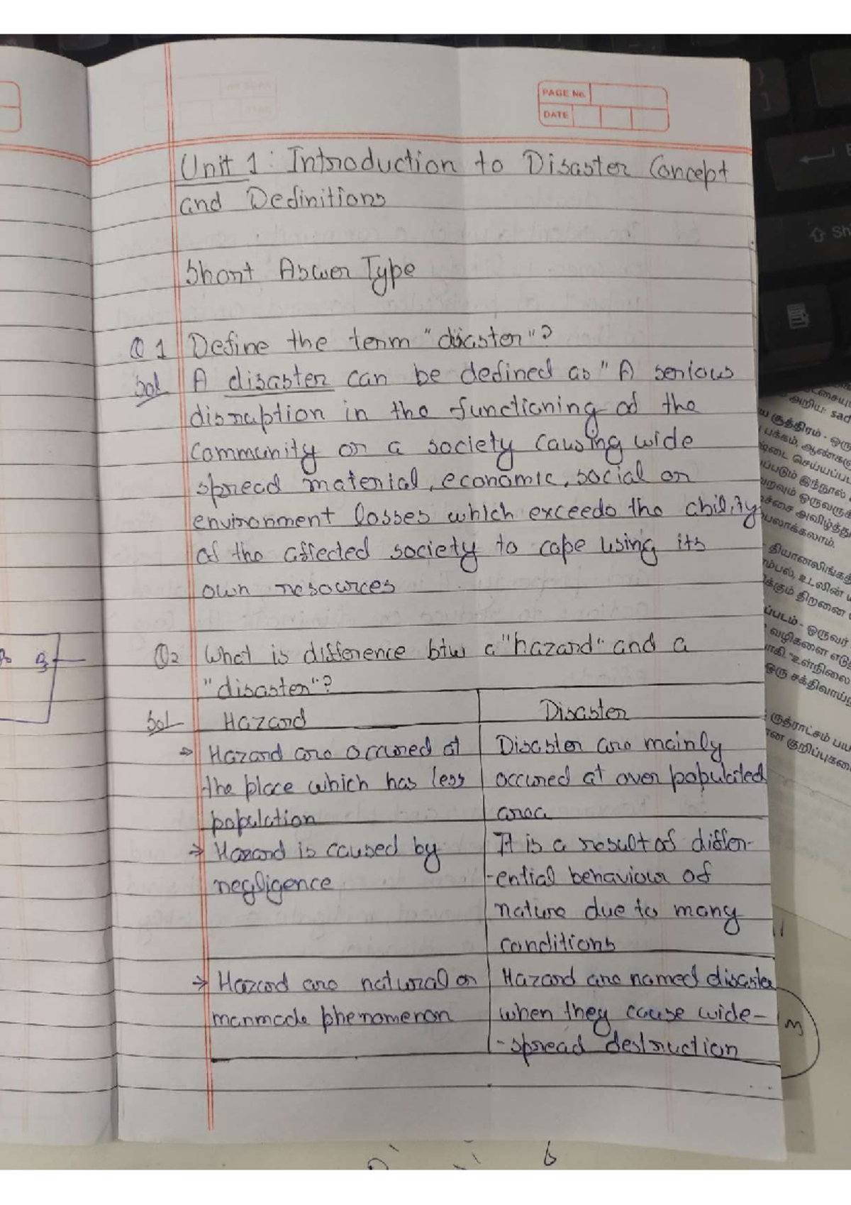Disaster-preparedness and planning question answer - PAGE No. DATE Unit ...