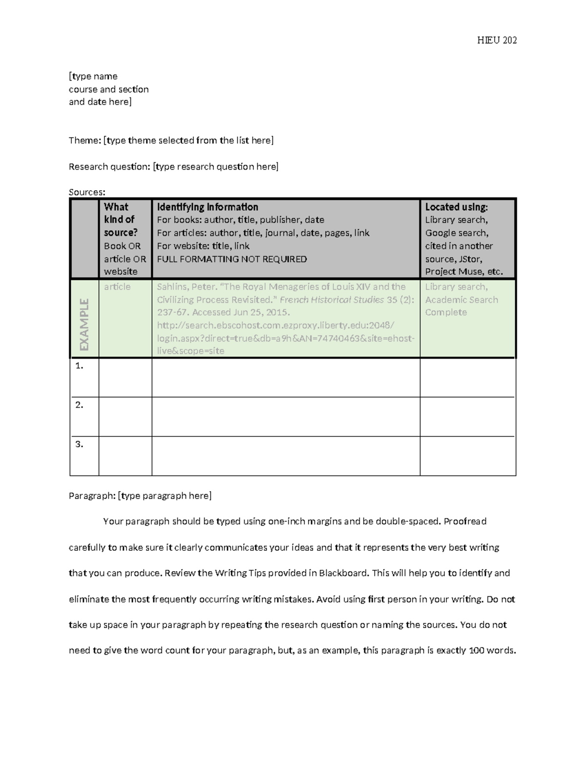 HIEU 202 Research Question Development Assignment Template - Studocu