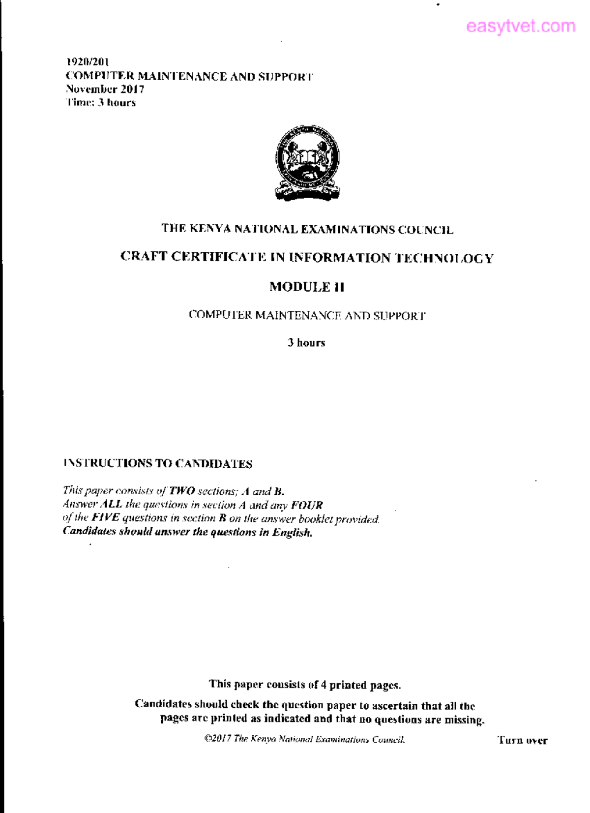 COMPUTER MAINTENANCE AND SUPPORT - KNEC CRAFT CERTIFICATE 2017 - Studocu