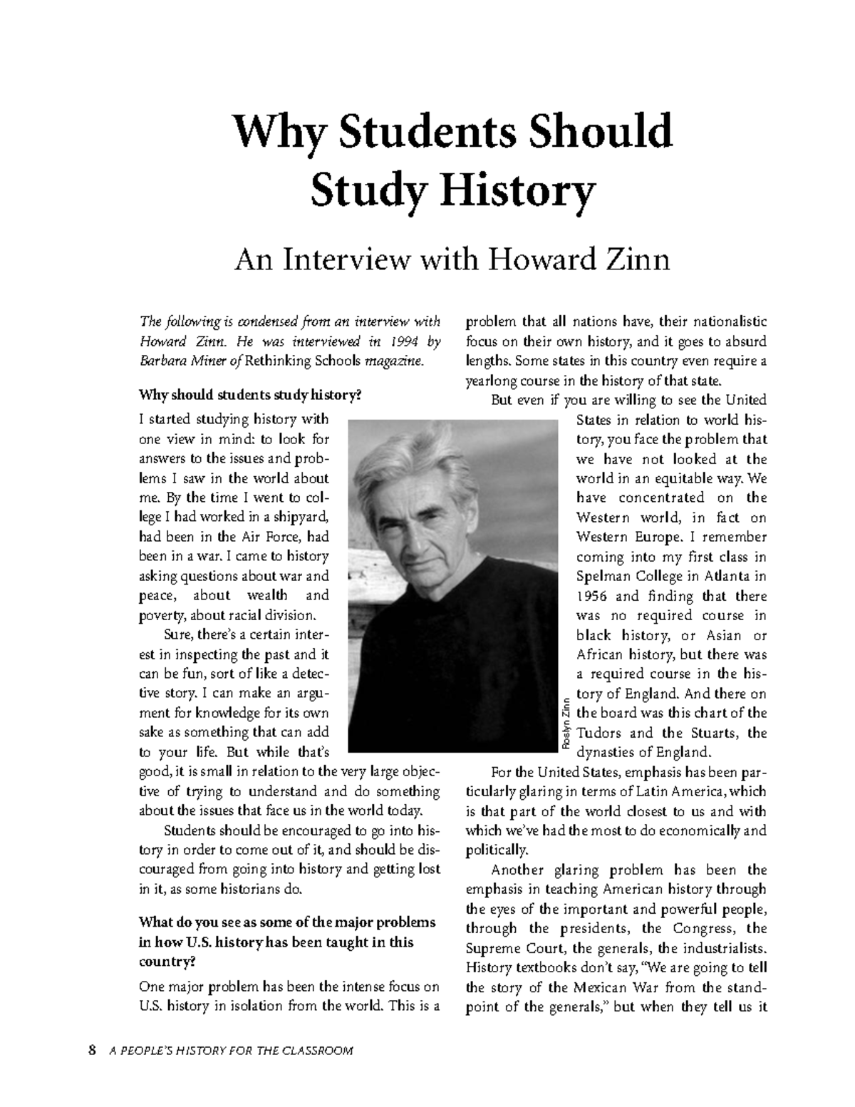 Why Students Should Study History: Insights from Zinn's Interview - Studocu