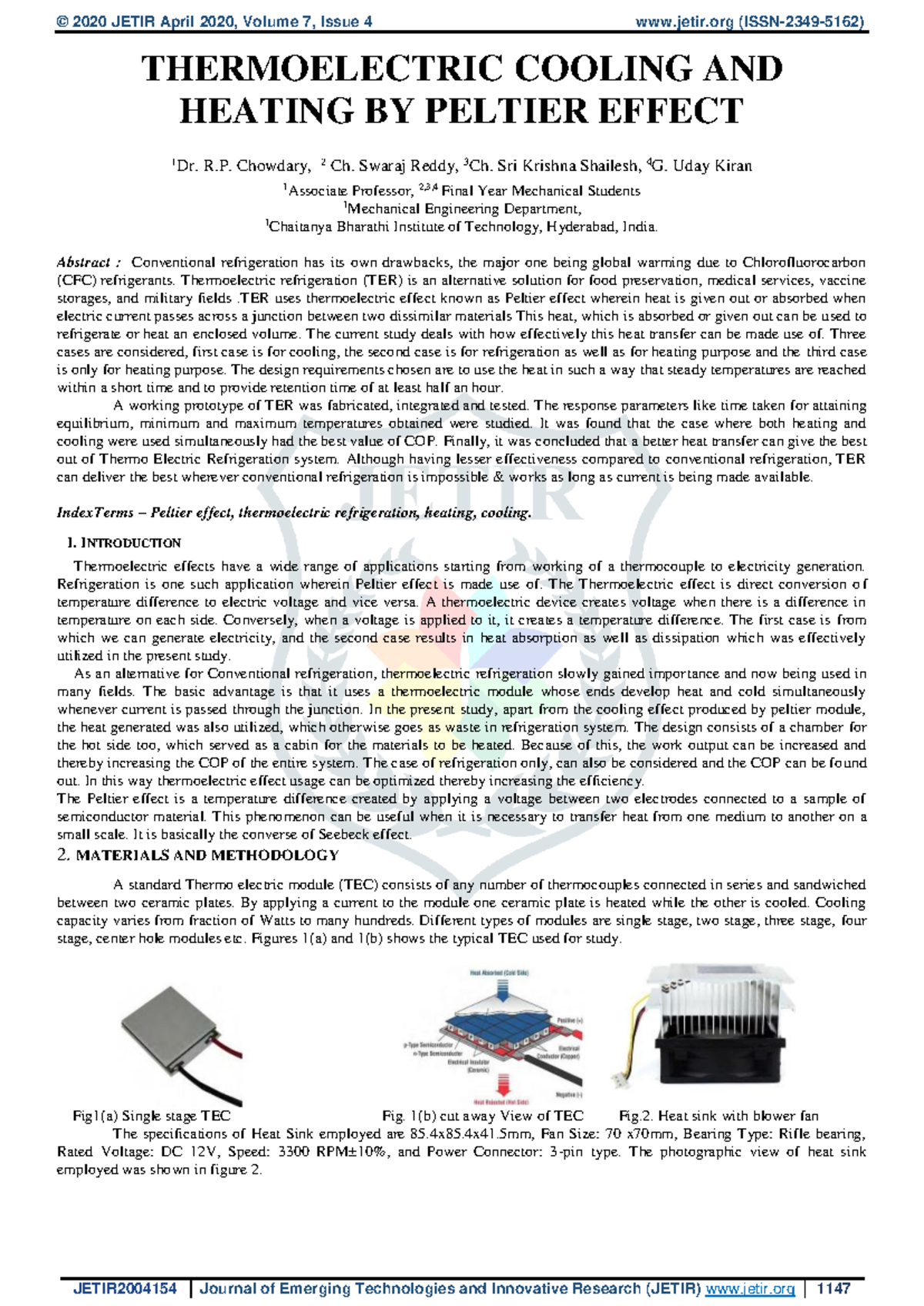 Jetir 2004 154 - jhl - THERMOELECTRIC COOLING AND HEATING BY PELTIER ...