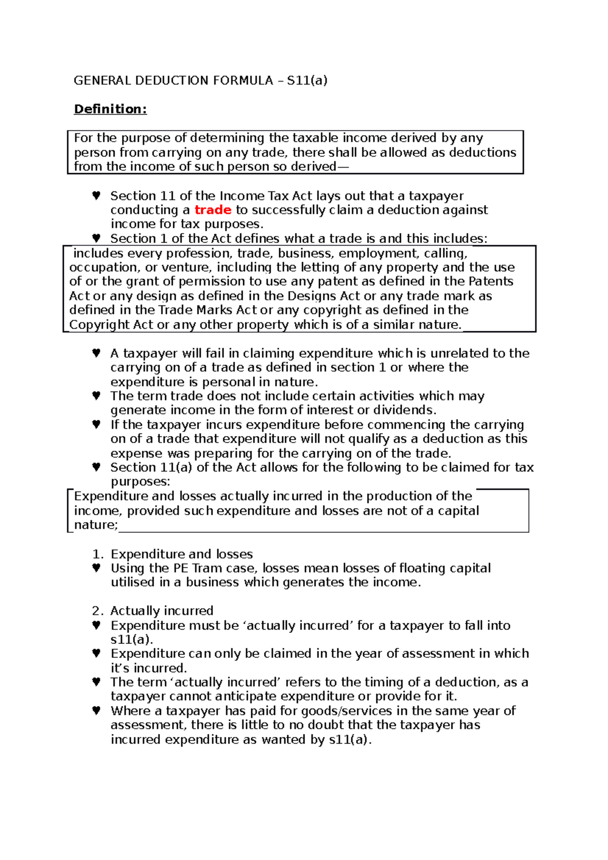 General Deduction Formula Analysis – S11(a) Overview for Tax Purposes ...