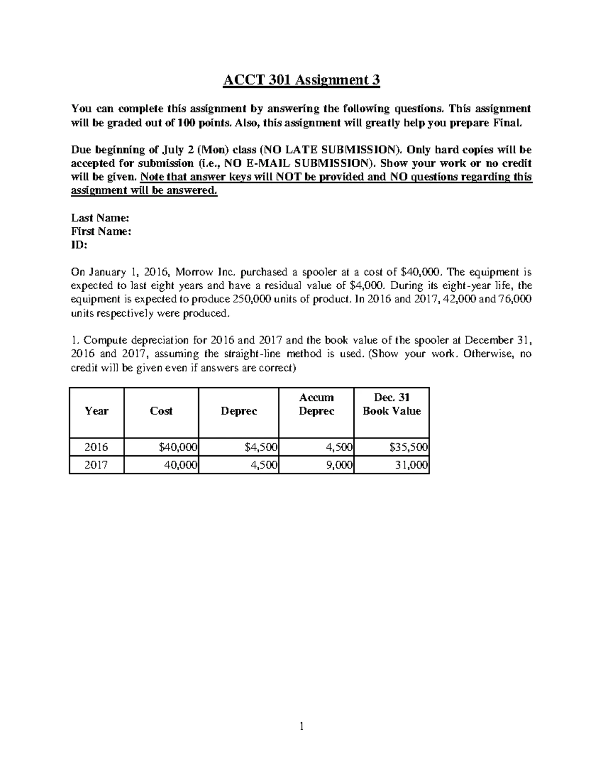 Assignment 1(Answer Key) - ACCT 301 Assignment 1 You can complete this ...