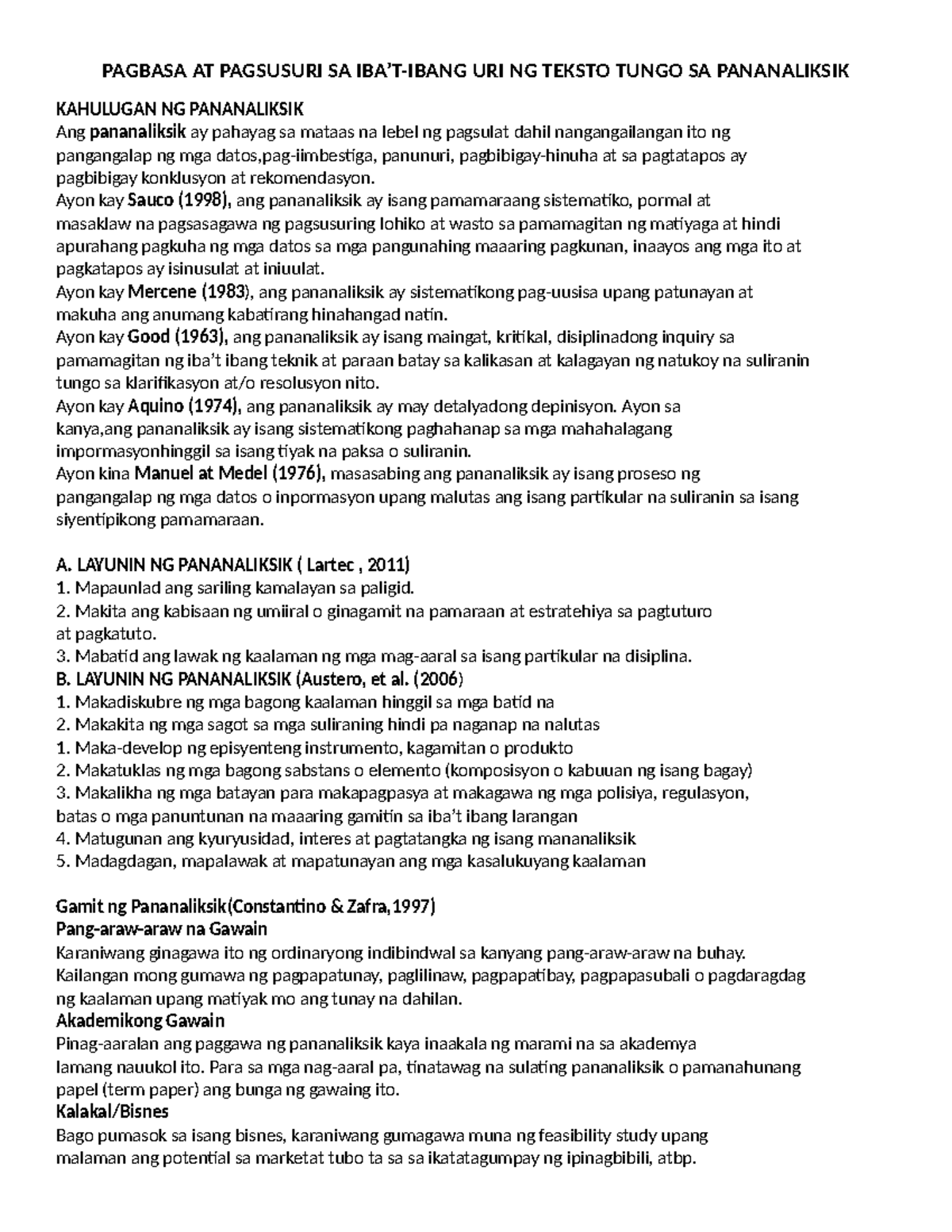 Pagbasa at Pagsusuri: Reviewer ng Pananaliksik (PAGS-501) - Studocu