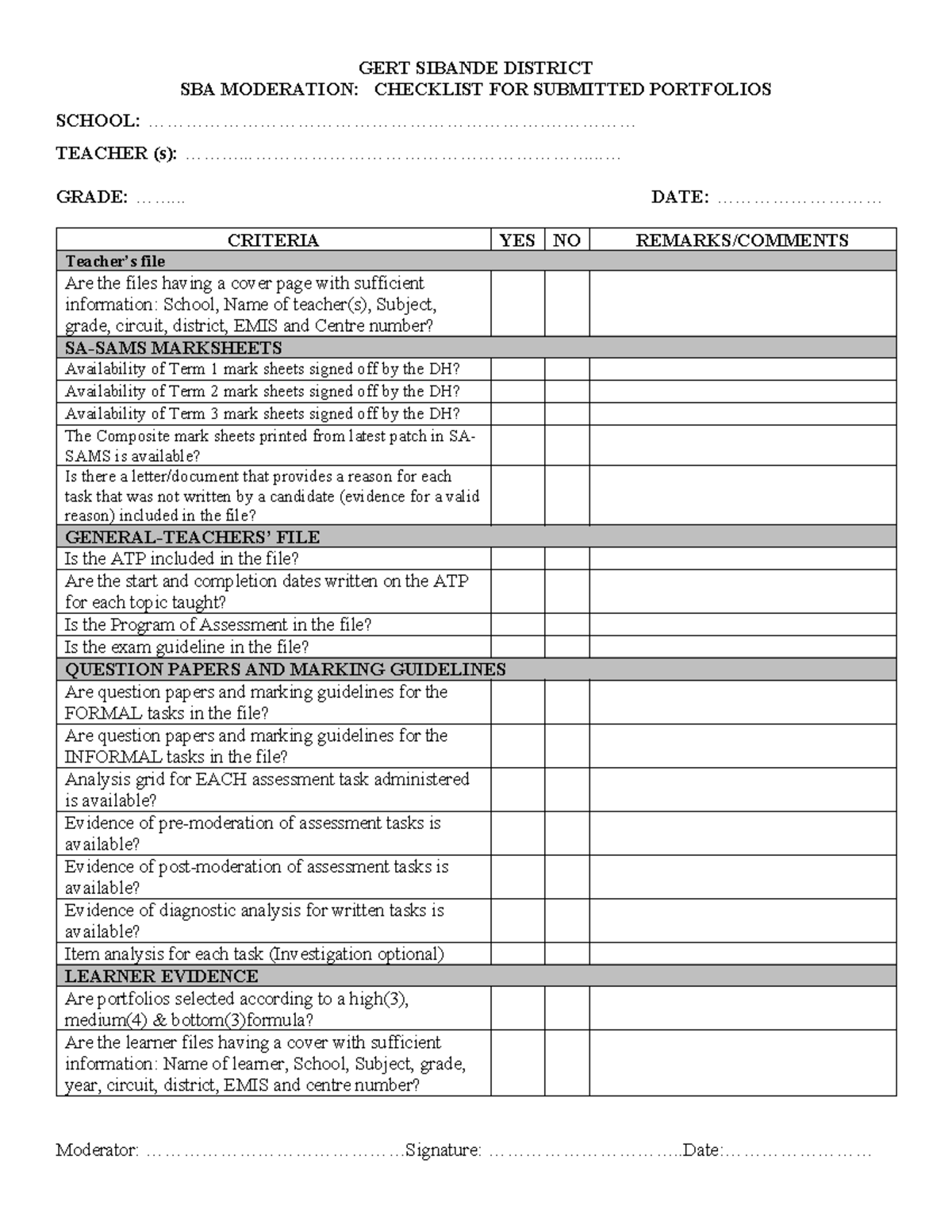 GERT SIBANDE DISTRICT SBA MODERATION CHECKLIST 2026 - Studocu