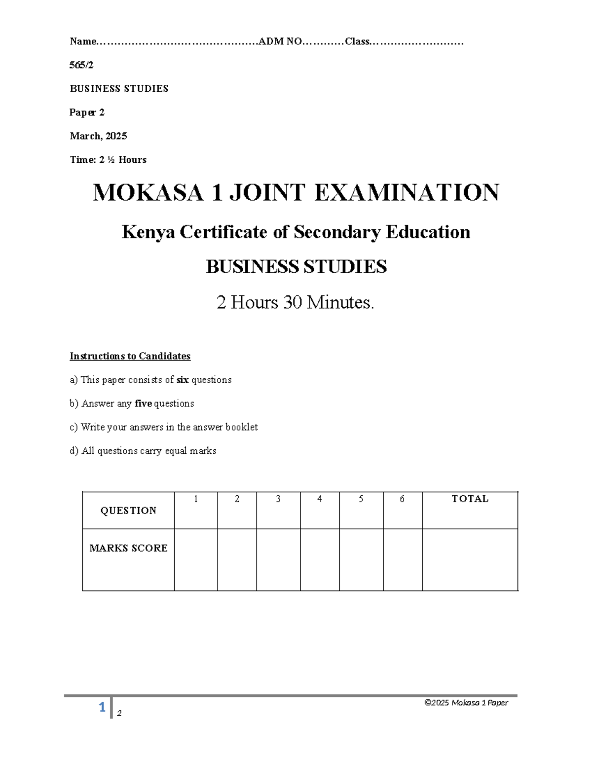 BUS P2 March 2025 Exam Questions & Answers - Business Studies - Studocu