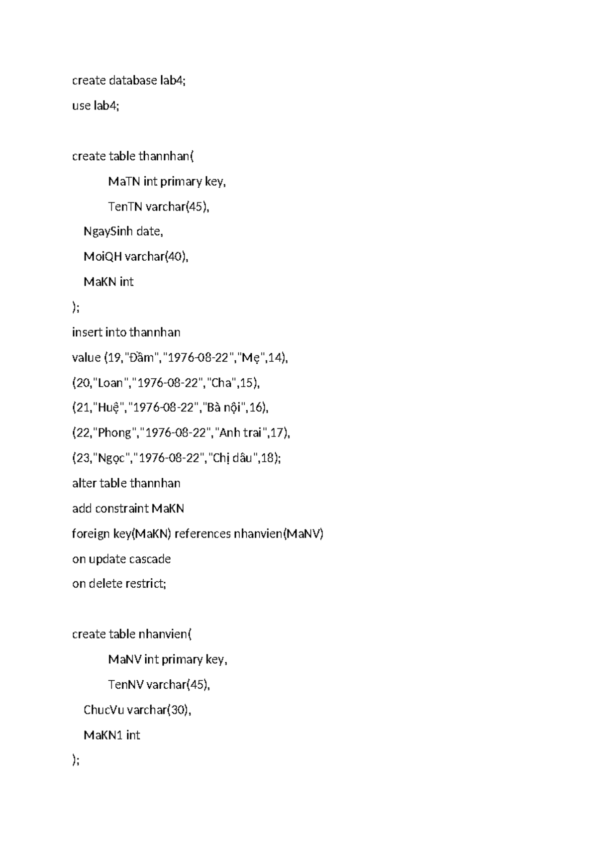 Lab4 - Database Creation and Table Management Instructions - Studocu