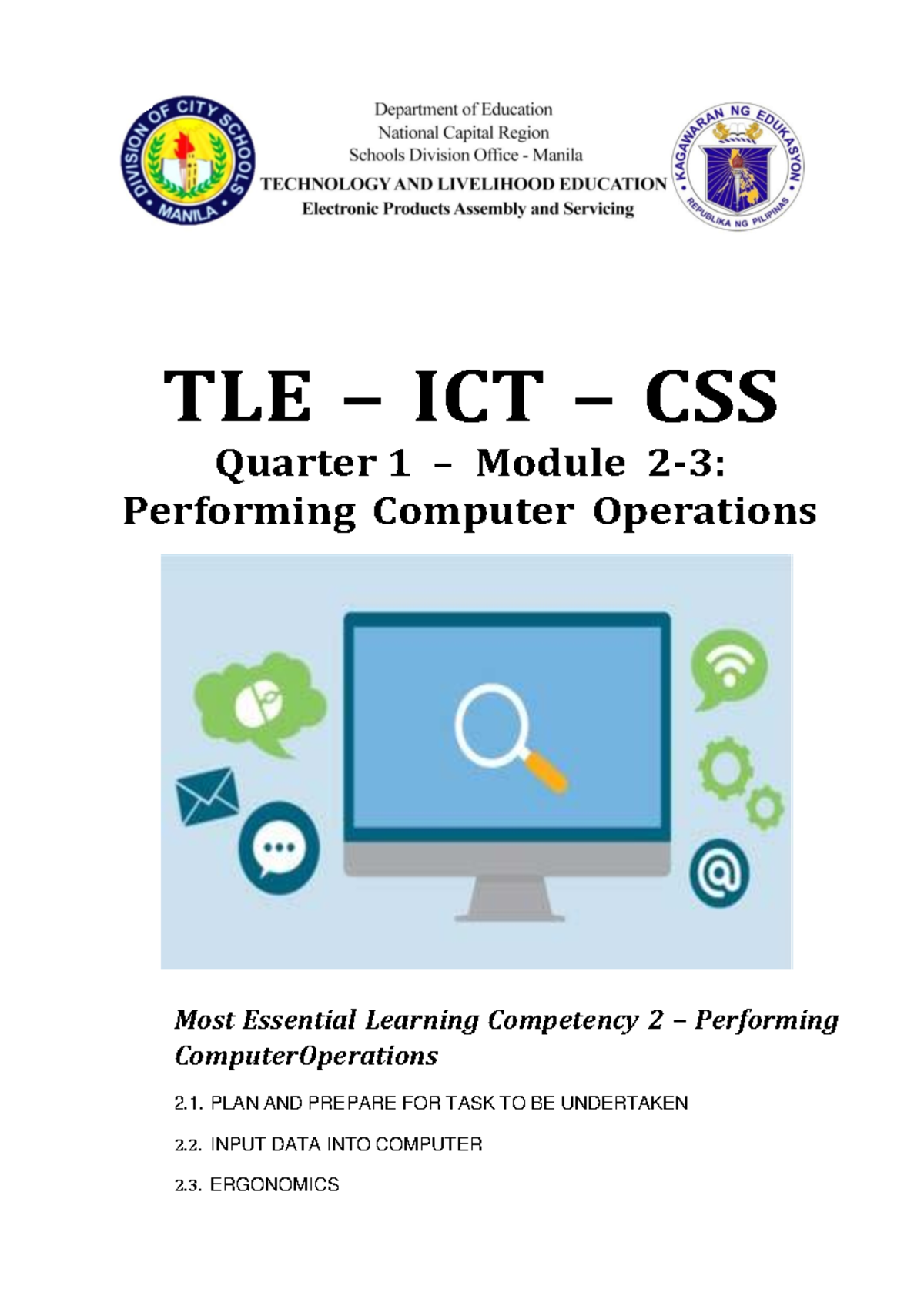 CSS9 Module 2 Software Hardware Ergonomics - 9 TLE – ICT – CSS Quarter 1 – Module 2-3 ...