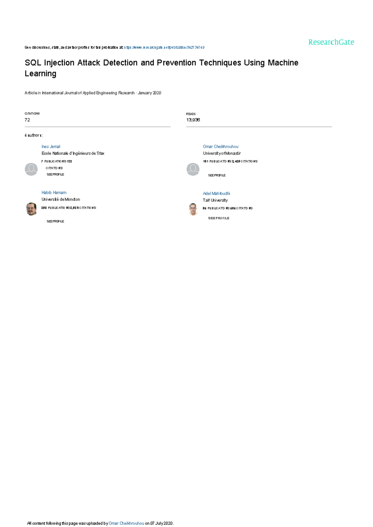 SQL Injection Attack Detection and Prevention Techniques Using Machine ...
