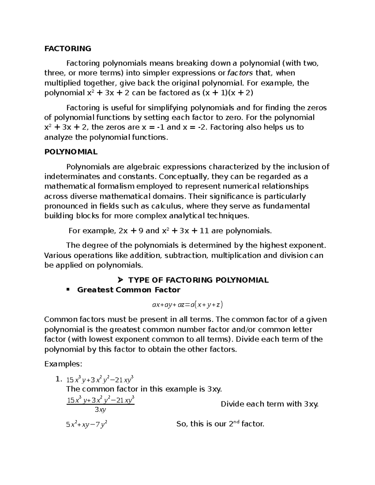 Factoring Polynomials: A Comprehensive Guide (MATH 101) - Studocu