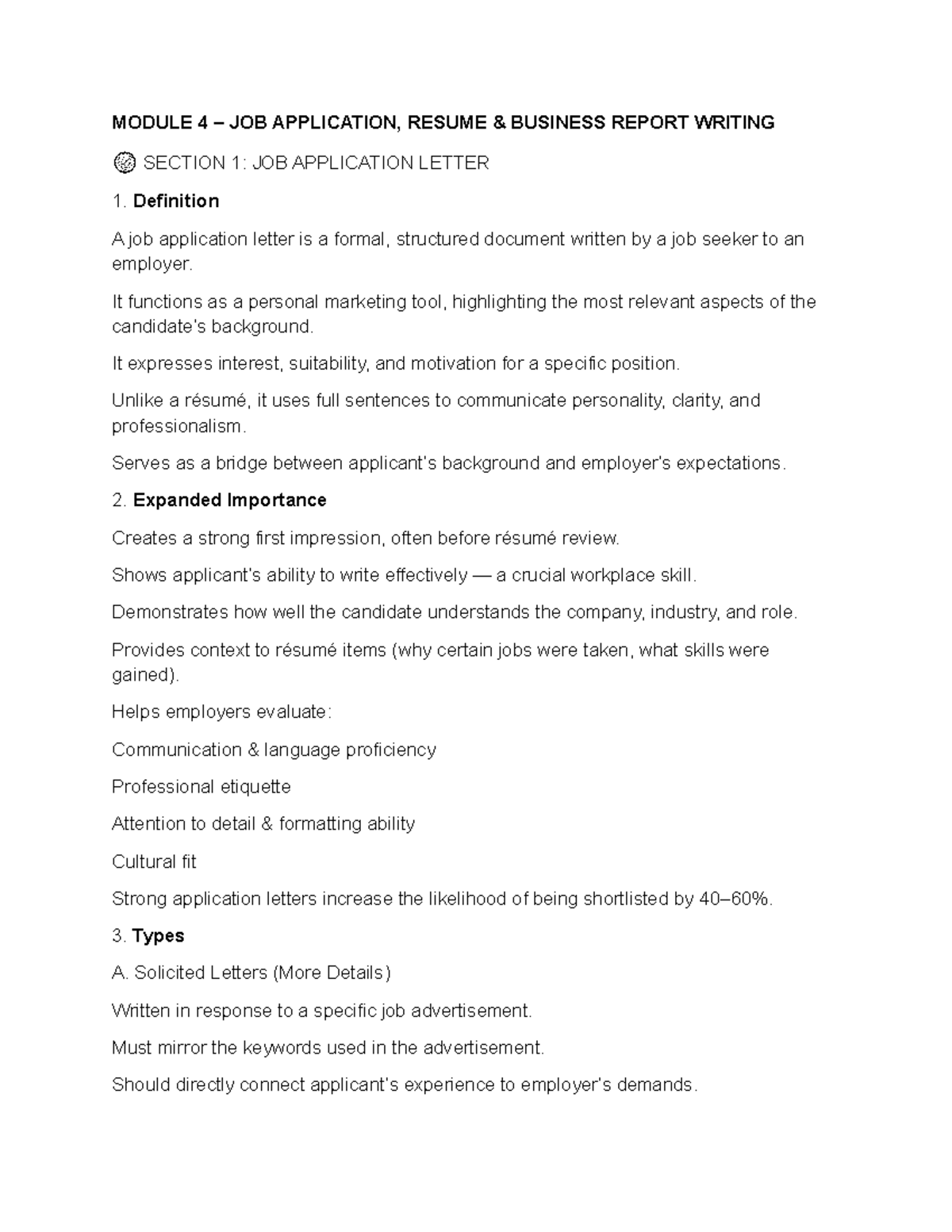 Module 4: Job Application & Resume Writing Guide - Studocu