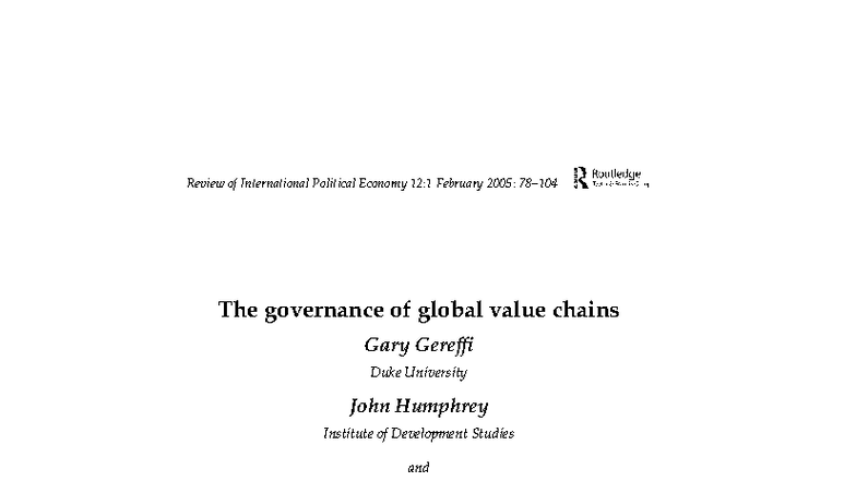 GVC Governance: Understanding Global Value Chains in Political Economy ...