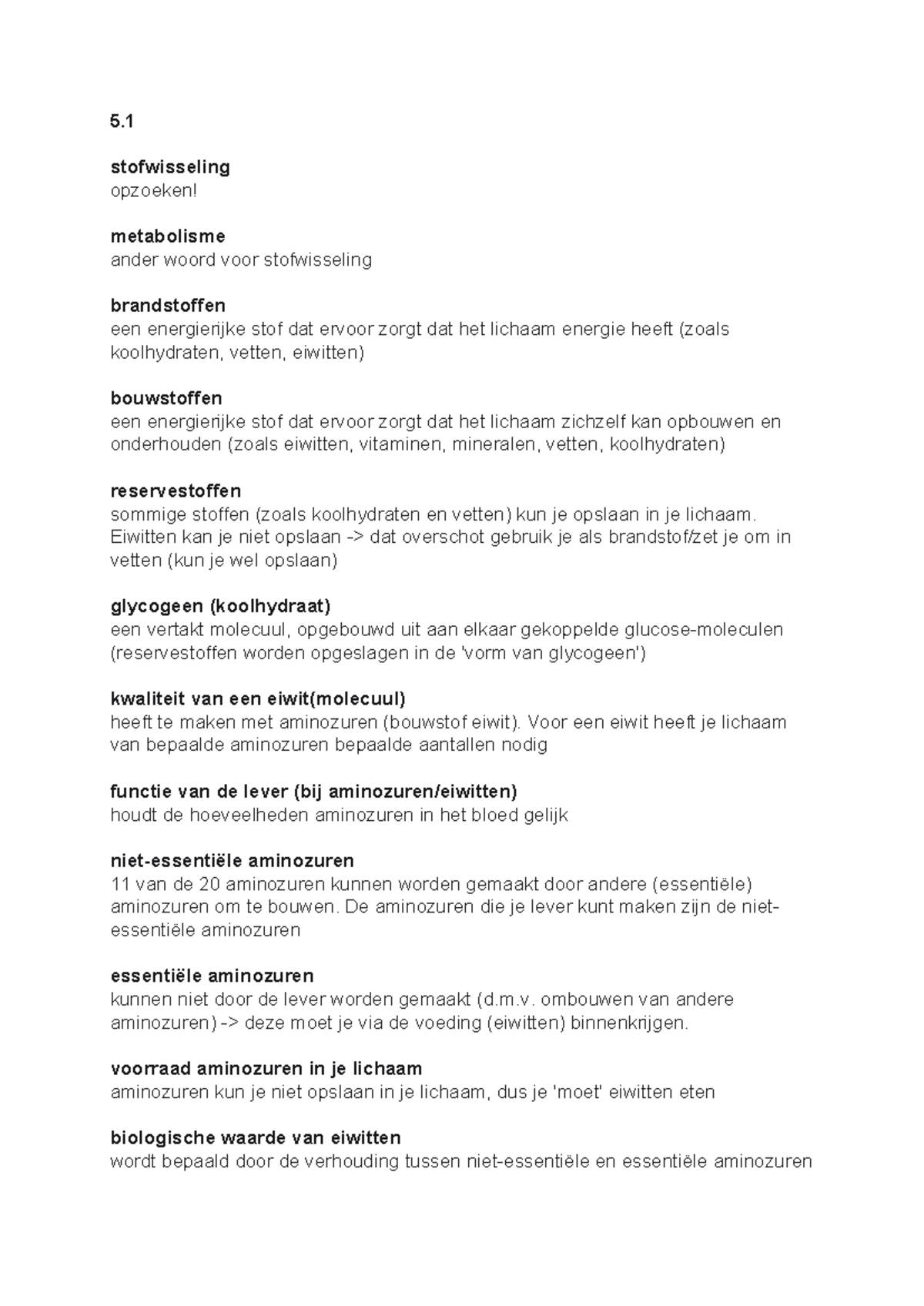 H5 begrippenlijst over stofwisseling en metabolisme in de biologie ...