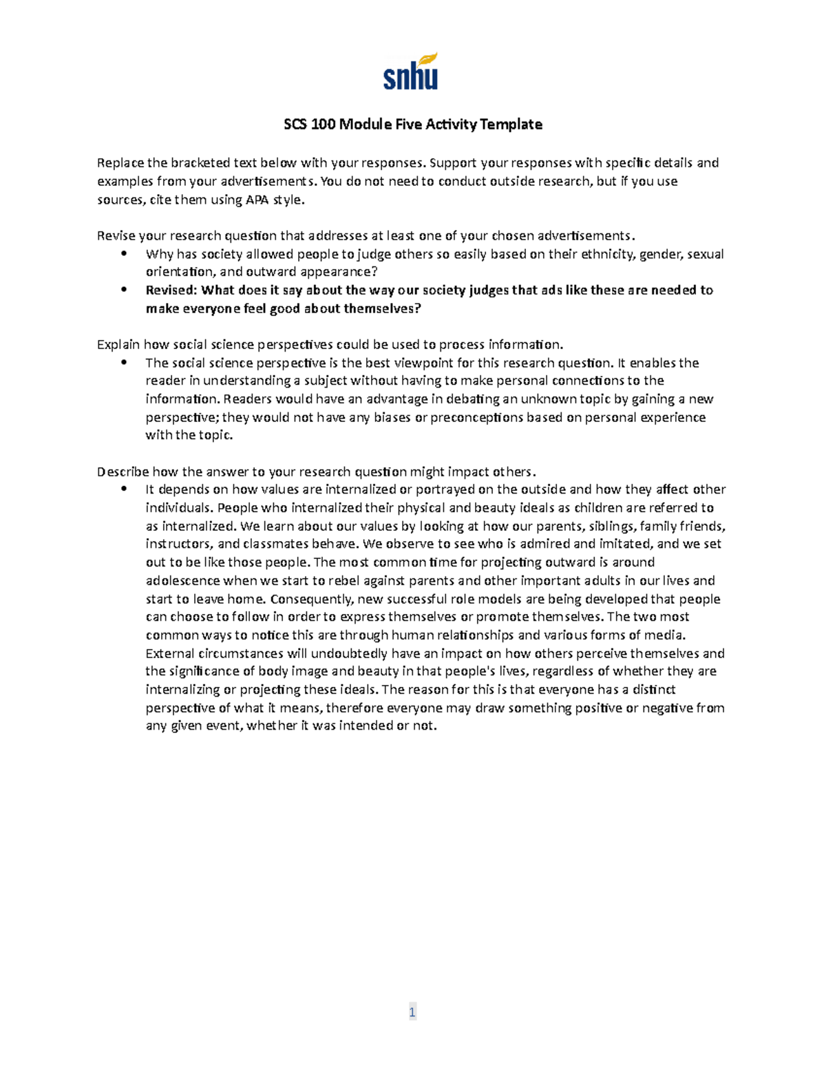 SCS 100 Module Five Activity - Support your responses with specific ...