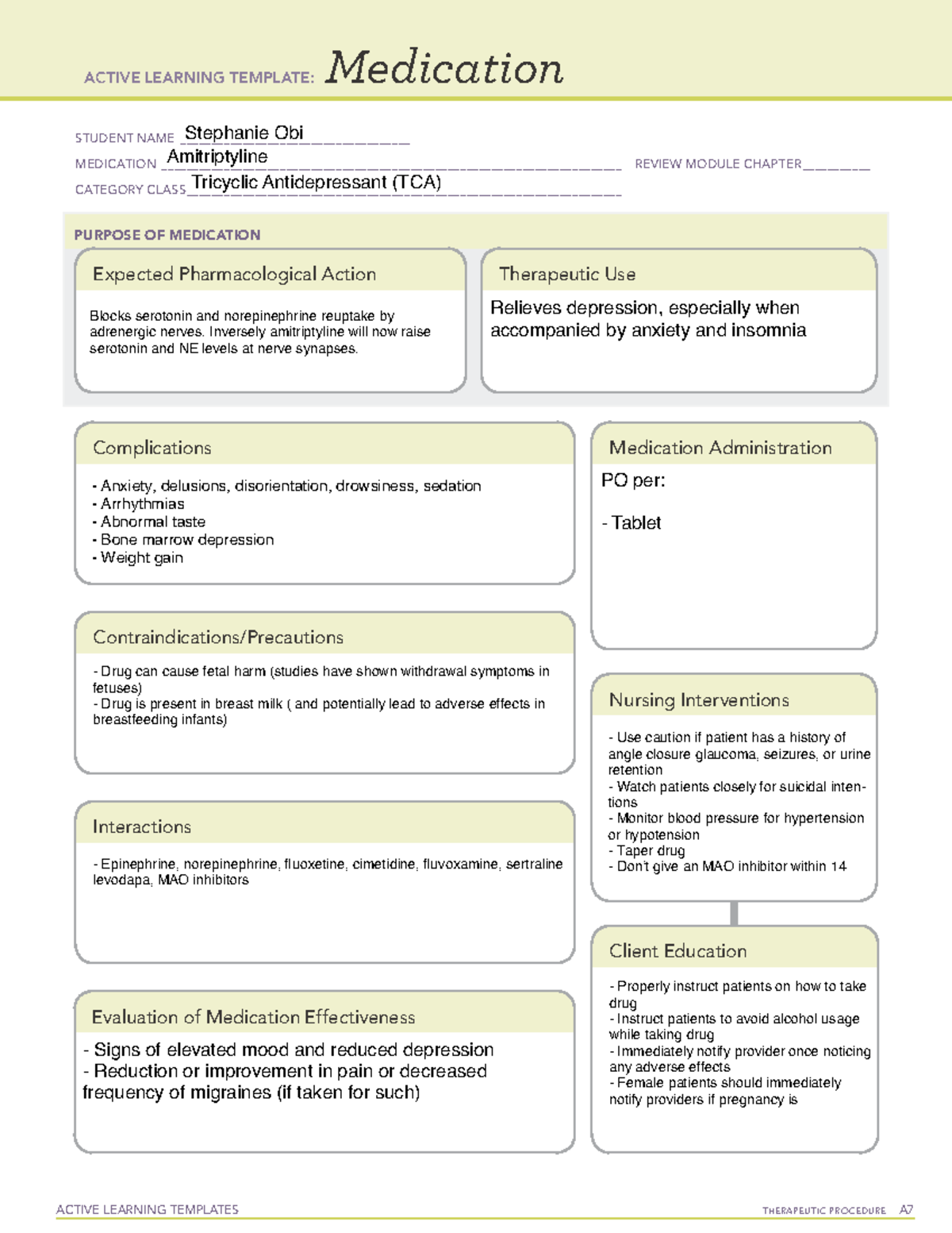 Active Learning Template: Amitriptyline (TCA) Review Module - Studocu