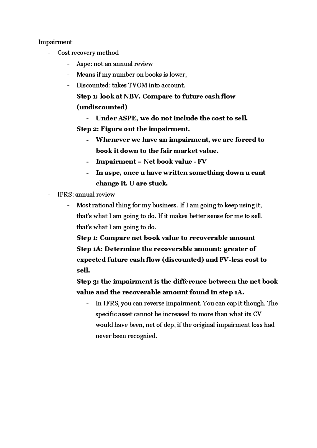 How to Calculate Impairment: IFRS vs ASPE Methods - Studocu