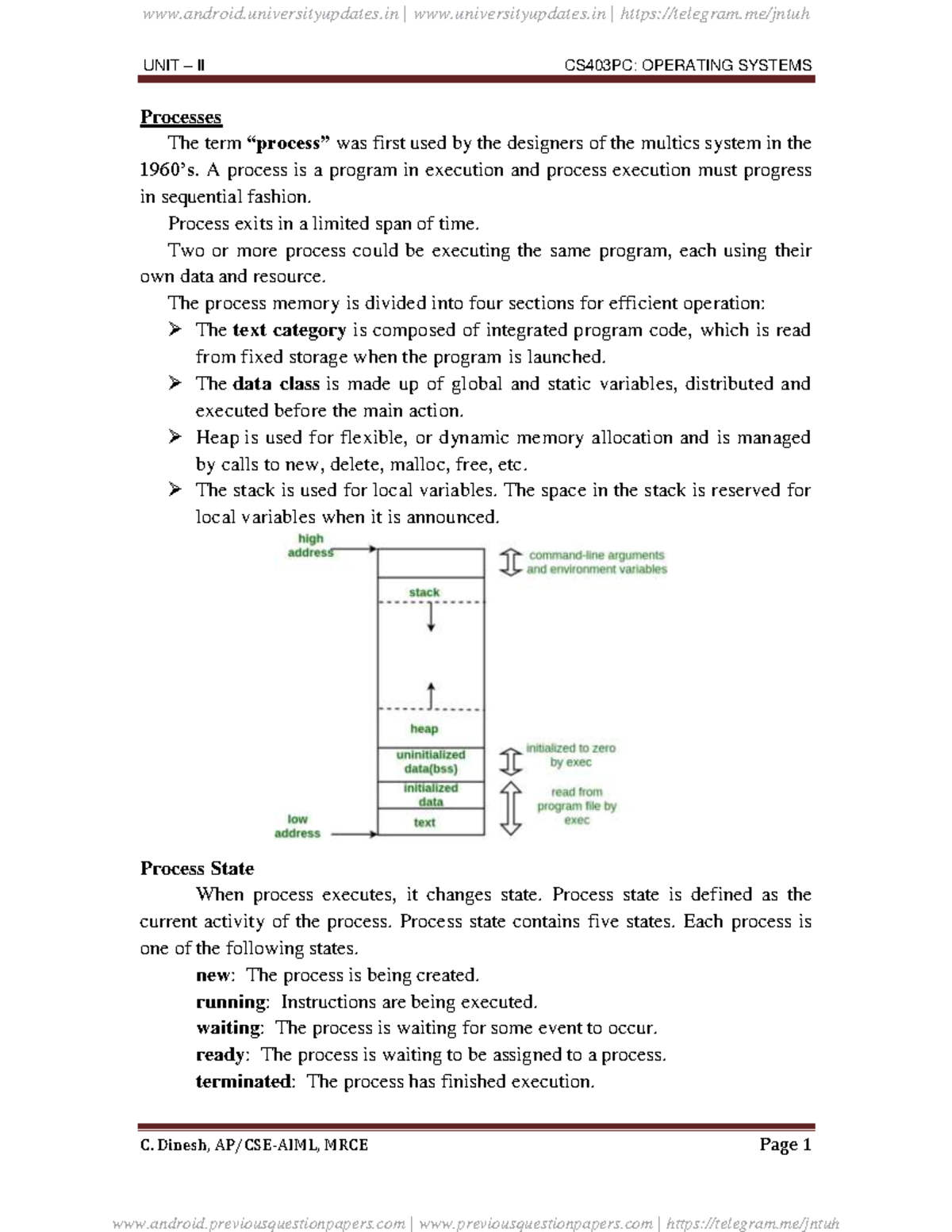 CS403PC: Operating Systems - Unit II Study Notes on Processes ...