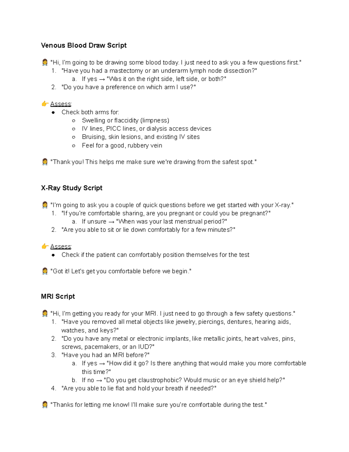 Diagnostic Exam Script: Venous Blood Draw & MRI Prep Guide - Studocu
