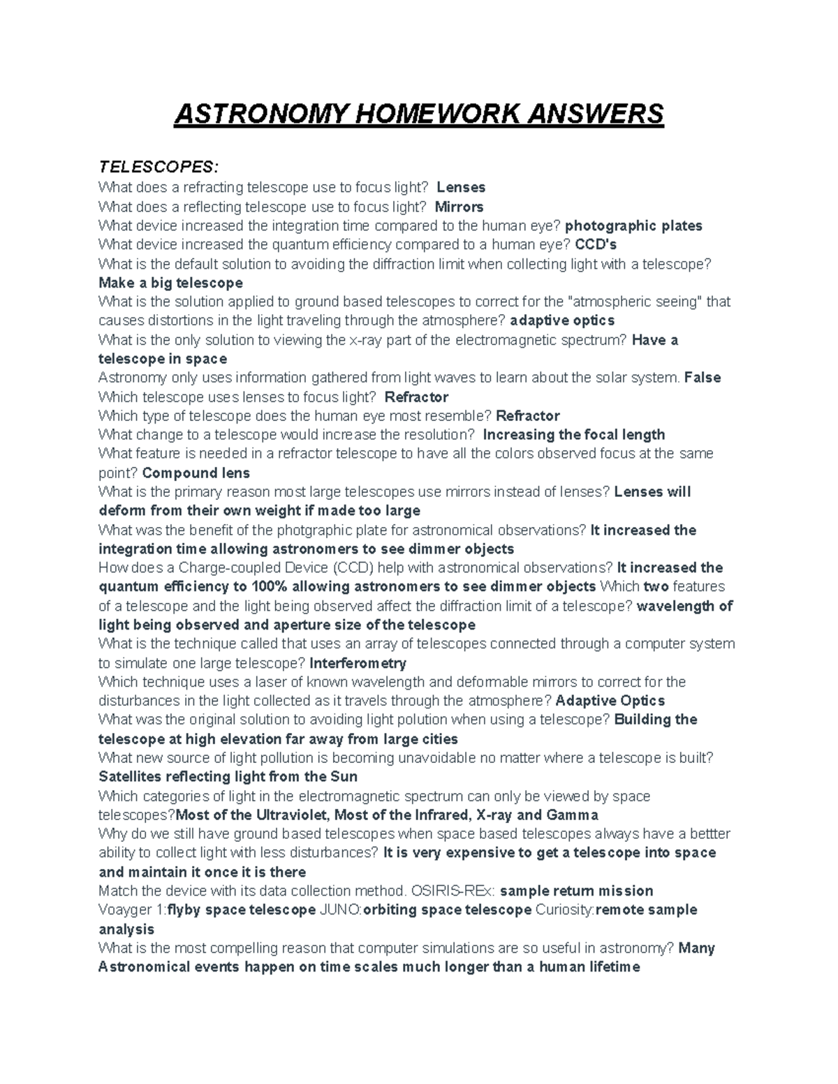 Astronomy Final Homework Questions and Answers - ASTRONOMY HOMEWORK ...