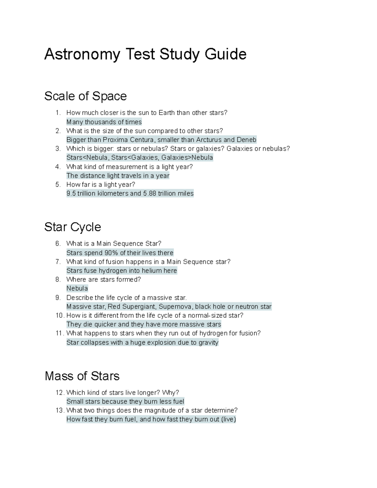 Astronomy 101 Test Study Guide: Key Concepts and Definitions ...