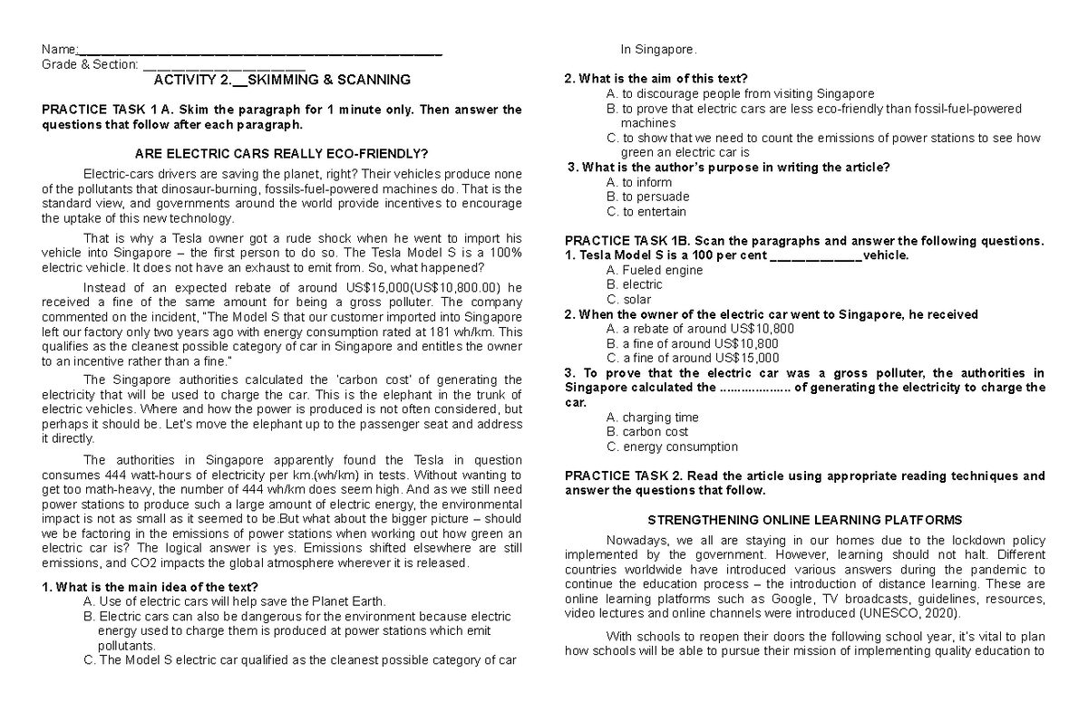 ACT 2.1 SKIM & SCAN - ACT 2.1 SKIM & SCAN - Name ...