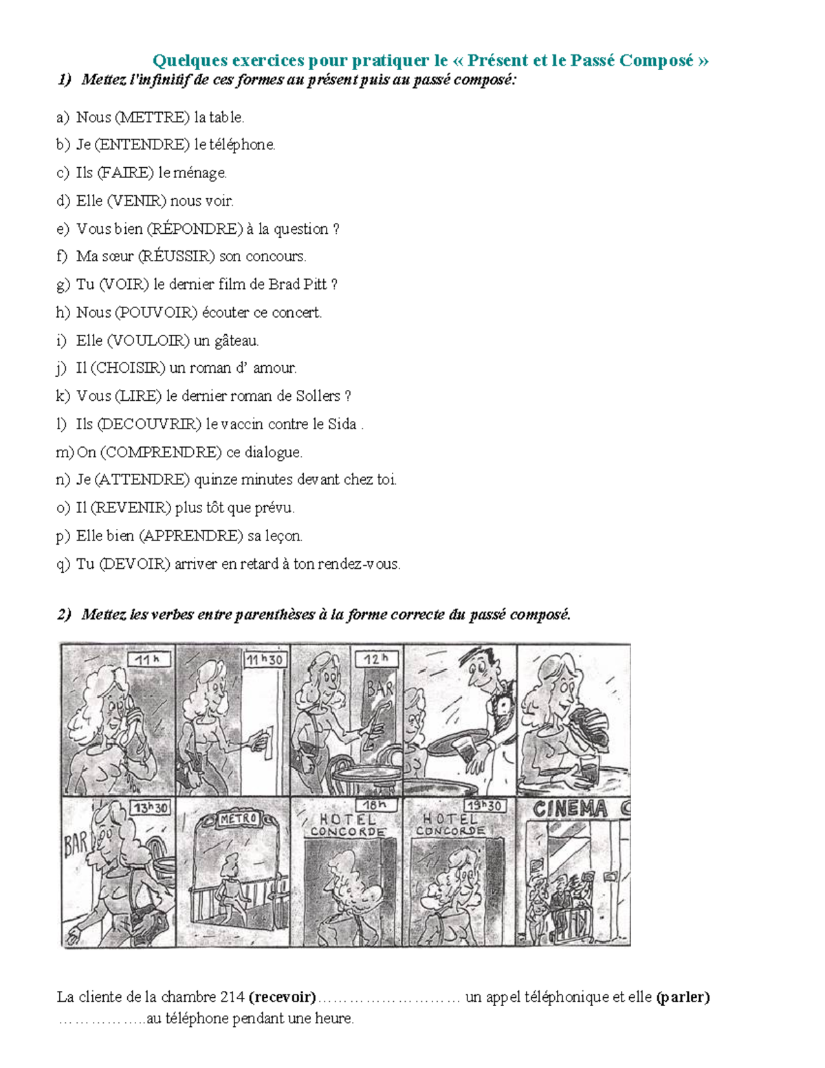 Exercices de Présent et Passé Composé - Pratique et Révisions - Studocu