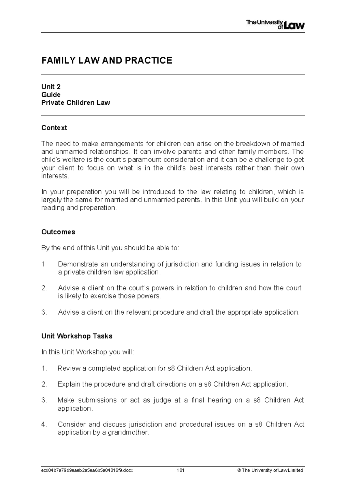FAMILY LAW AND PRACTICE Unit 2 Guide: Private Children Law Insights ...