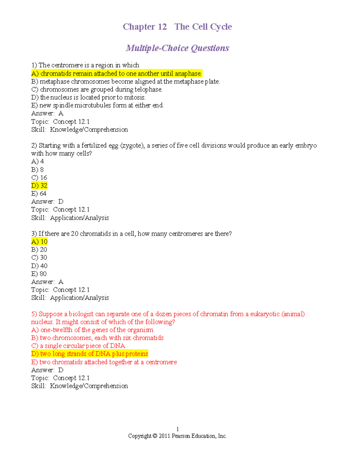 Test bank Cell Cycle - test bank - Chapter 12 The Cell Cycle Multiple ...