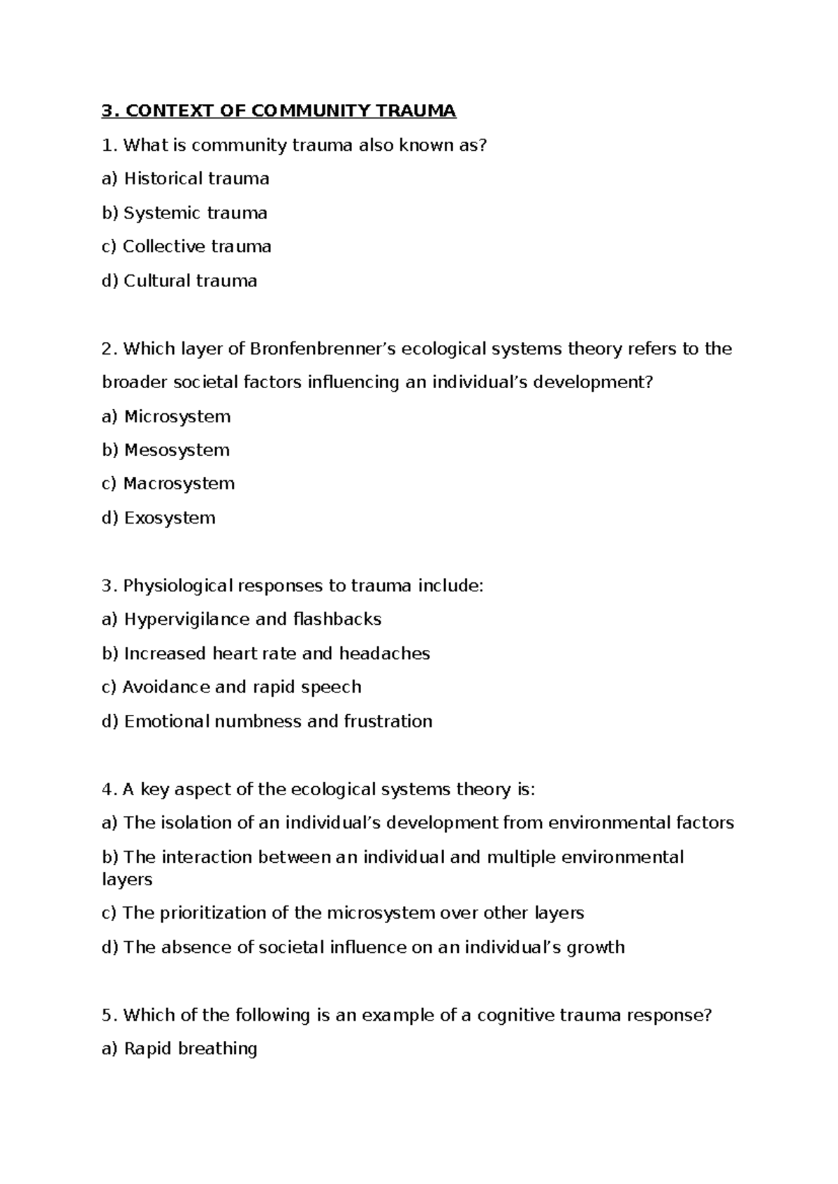 Chapter 3 Quiz: Understanding Community Trauma Concepts - Studocu
