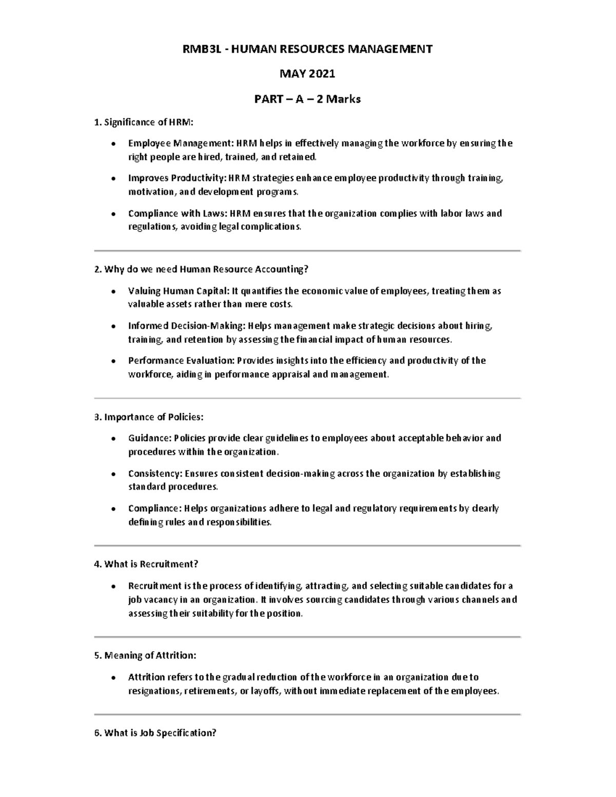 RMB3L Human Resources Management Overview - May 2021 Exam Notes - Studocu